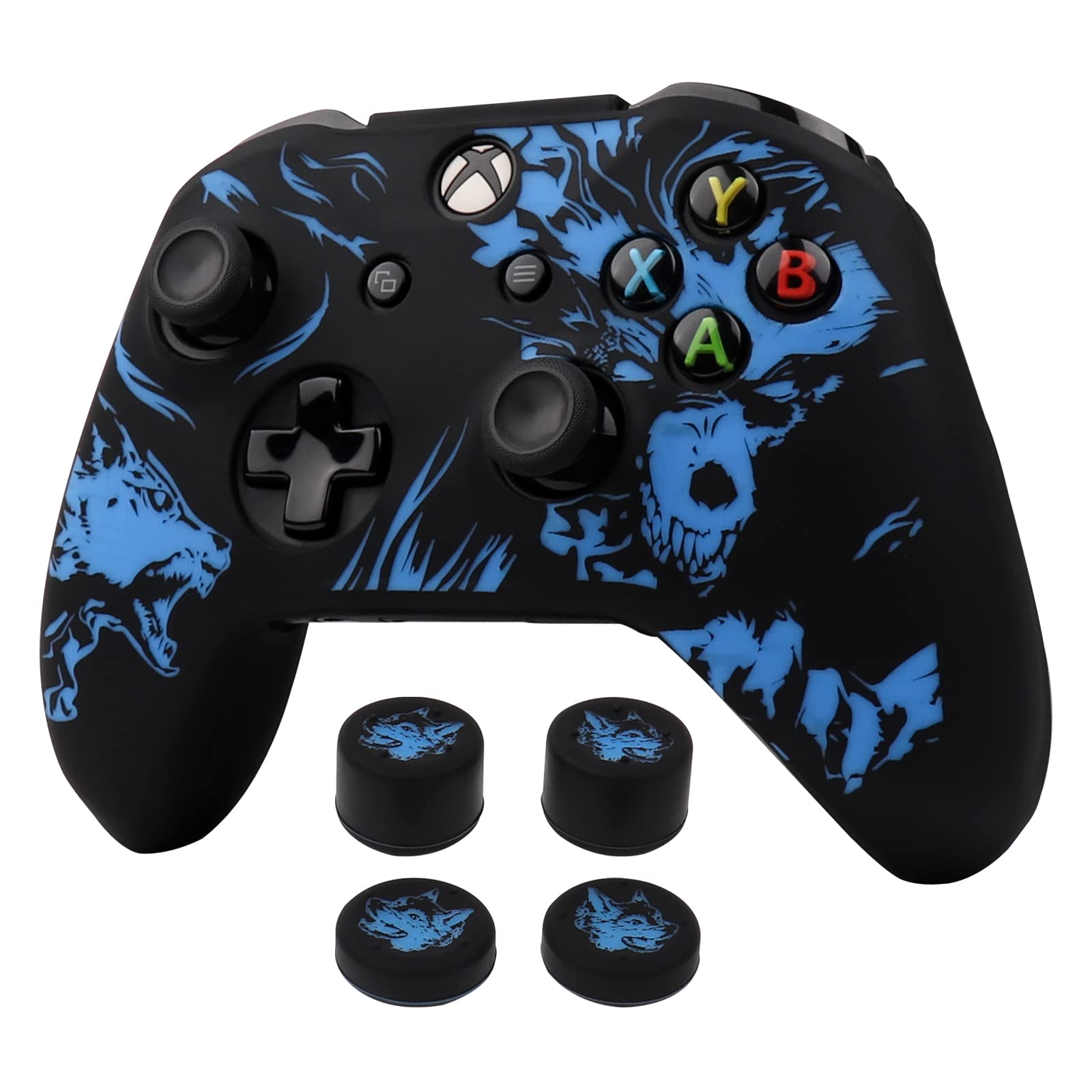 RALAN Customized Laser Controller Skin for Xbox One, Anti-Slip Silicone Controller Cover Protector Case Compatible for Xbox 1 Wireless/Wired Gamepad Joystick with High Thumb Grip x 2,Cap Grips x 2.