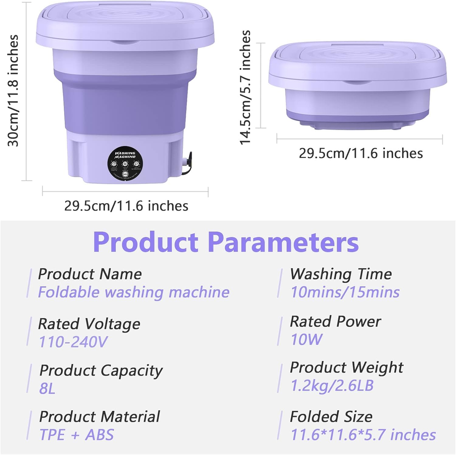 MacLehose Portable Washing Machine Portable Washer,8L Mini Washing Machine Foldable,Baby Clothes Underwear or Small Items Camping&Travel Laundry Small Size,Space Saving Purple 30.5*30.5*21cm MSLC-01