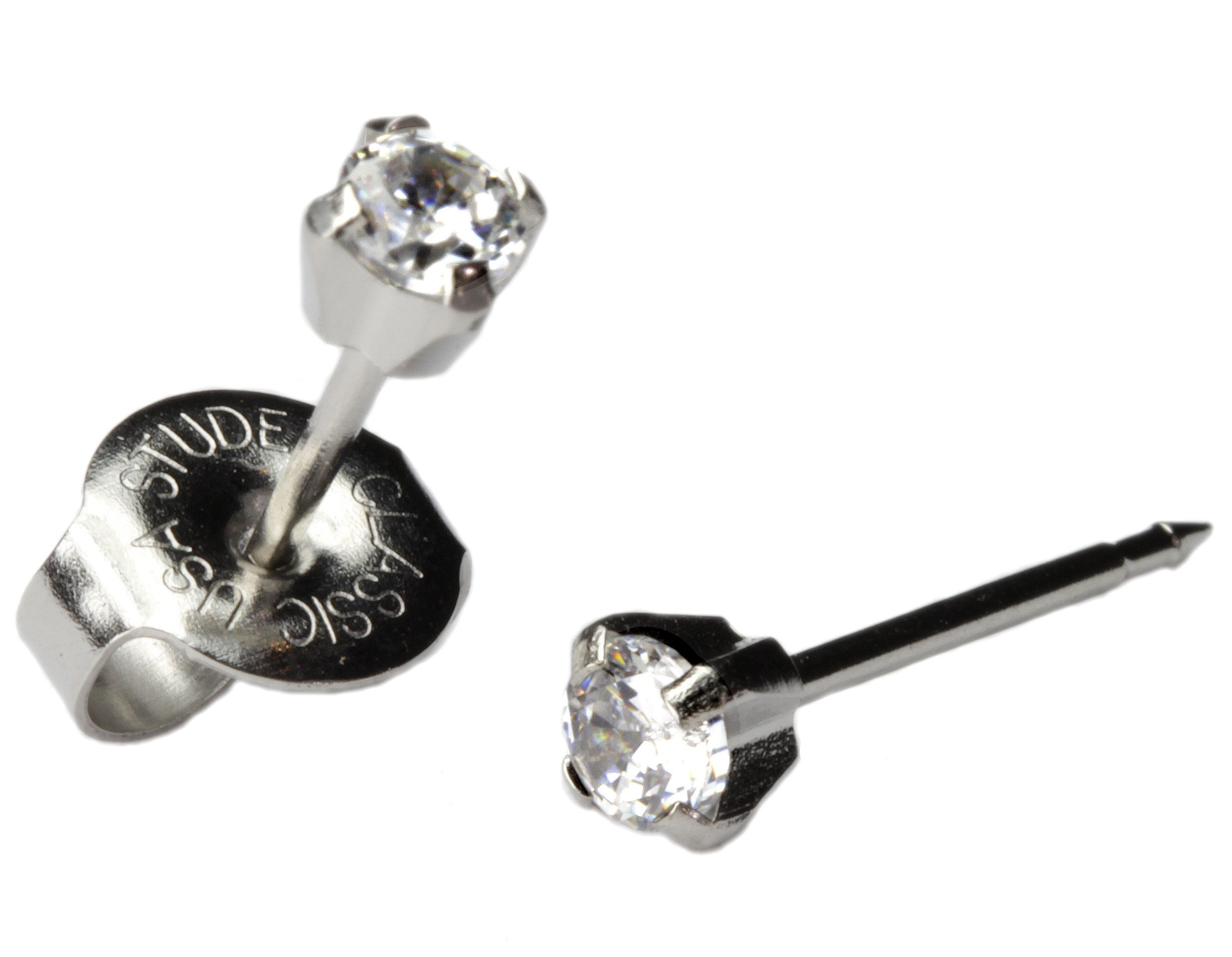 LONG POST Ear Piercing Studs Earrings Silver Mini 3mm Clear CZ System 75 Hypoallergenic stud hypoallergenic surgical steel baby earrings for women