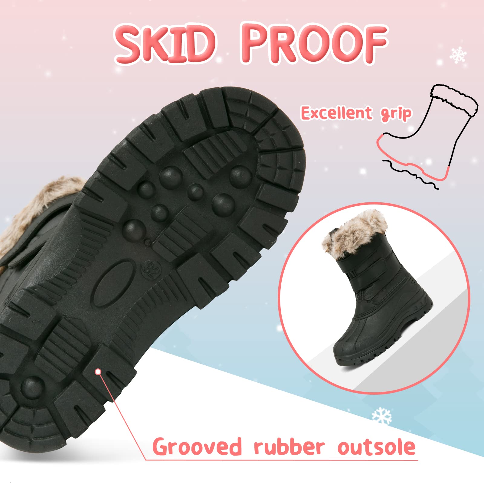 Kids Snow Boots Boys Girls Mid Calf Winter Boots Anti-Slip Outdoor Warm Boots With Fur Lined(/Little Kid/Big Kid)
