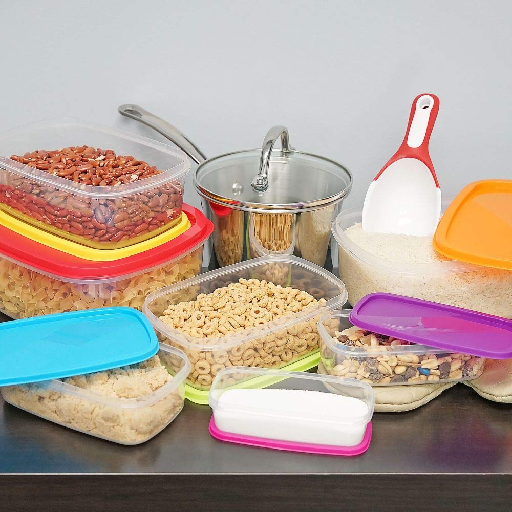 Rectangle Food Storage Containers, Set of 7 - Southern Homewares - Colorful Rectangle Holders w/Snap-On Lids