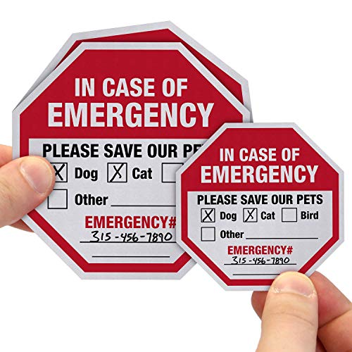 SmartSign “in Case of Emergency Please Save Our Pets" Pet Rescue Decal Set | Two 4"x4" & One 2.75"x2.75" Engineer Grade Reflective Adhesive Labels
