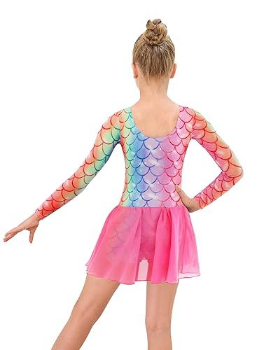 Long Sleeve Leotards for Girls Gymnastics Colorful Stripes Mermaid Size 6-7 Skirts