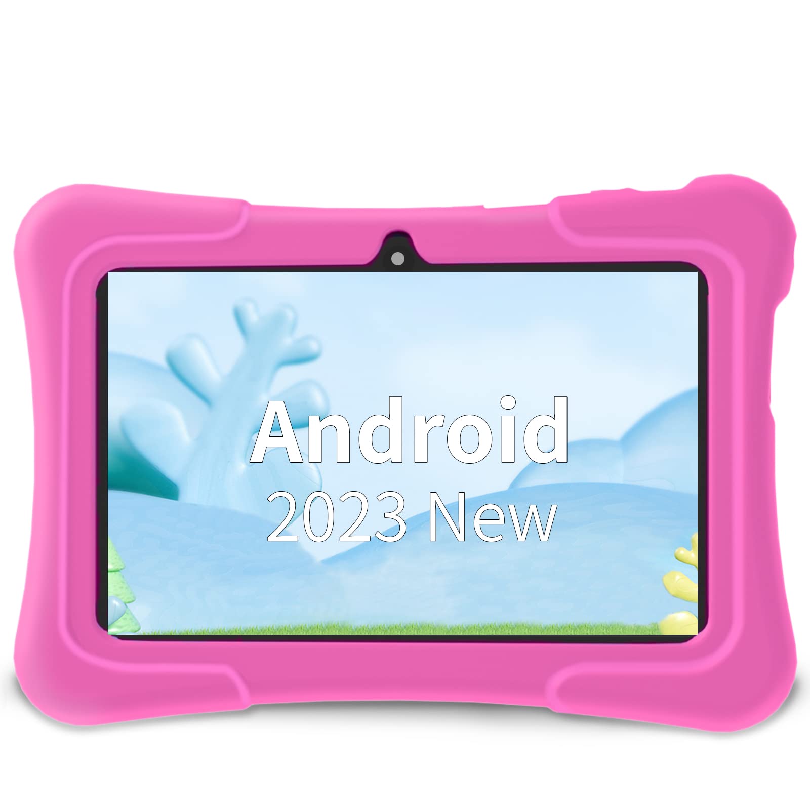 Kids Tablet, 7 inch Android Tablet for Kids, 6GB RAM 32GB ROM Toddler Tablets with Case, Bluetooth, WiFi, Parental Control, 2MP+2MP Dual Camera, FM, Educational, Games (Pink)