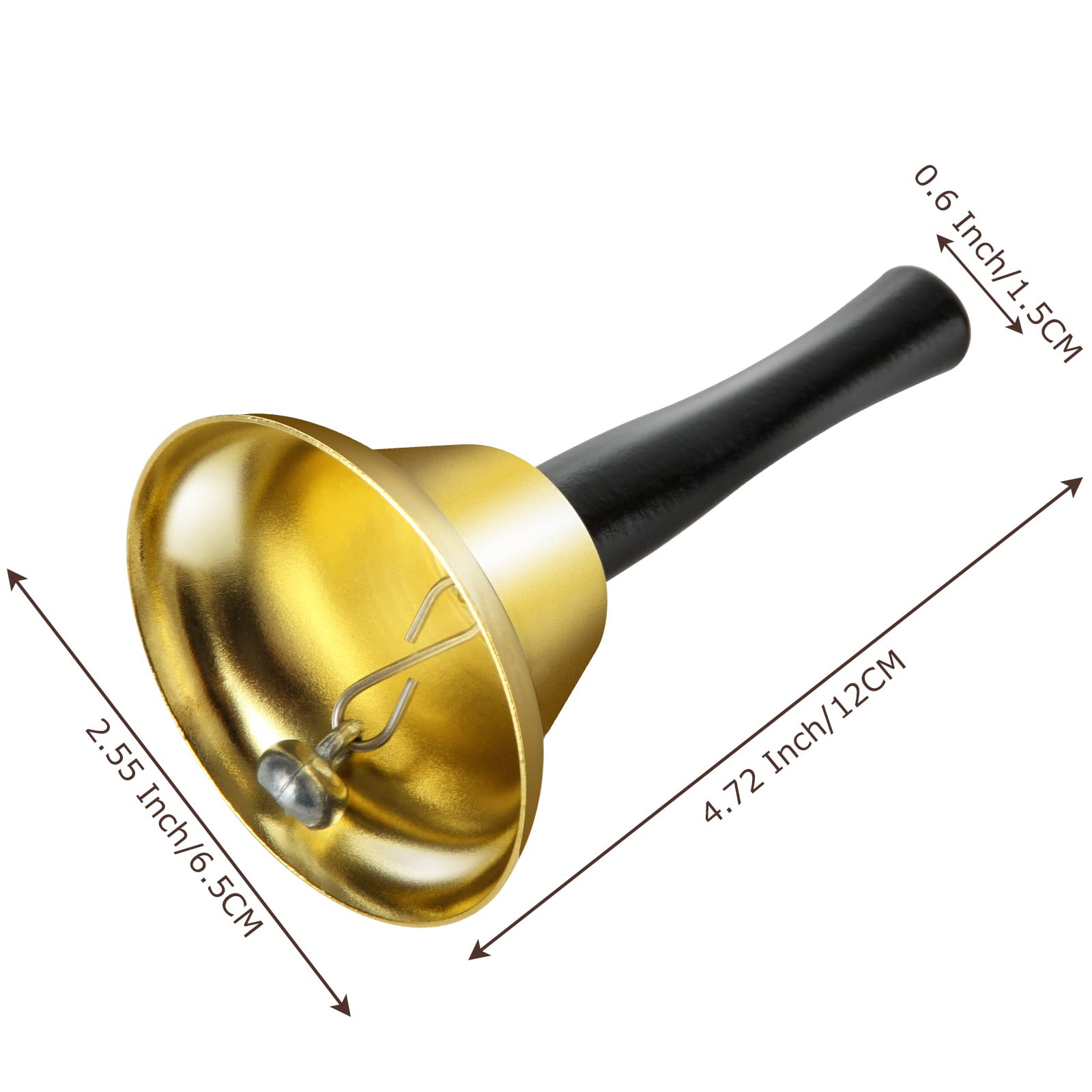 QTLCOHD 24Pcs Gold Hand Bells for Wedding Solid Brass Hand Bell Black Wooden Handle Handbells Metal Call Bells for Service Kid Adults