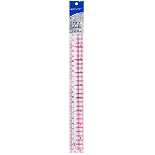 Westcott 10ths/Metric Beveled Ruler, 12-Inch/30cm (B-65), Clear