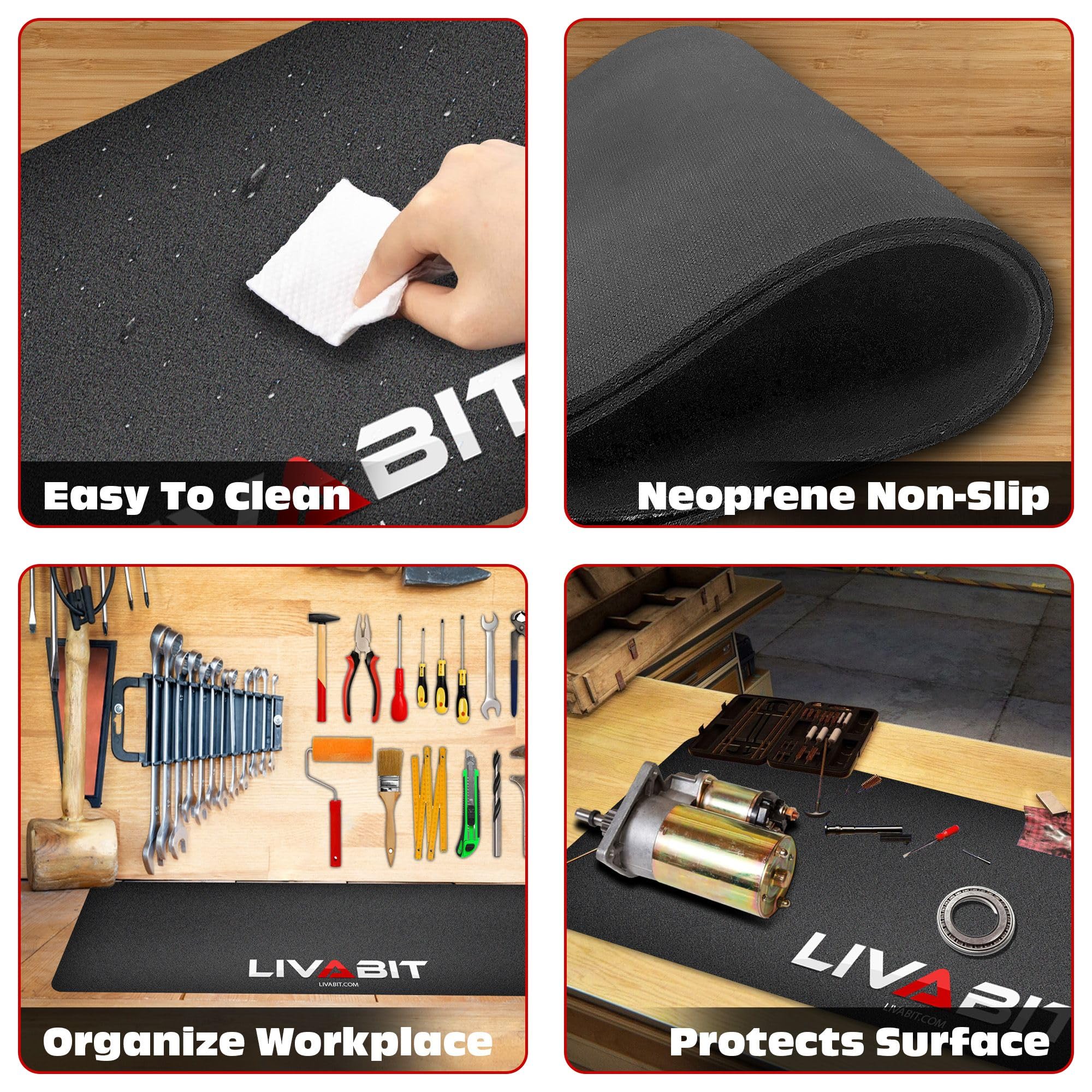 LIVABIT – 12” X 36” inch Gunsmith Cleaning Tool Work Bench - Non-Slip and Oil Resistant Neoprene Gun Mat - 4 mm Thickness - Compatible with Rifles and Small to Large Pistols – Black