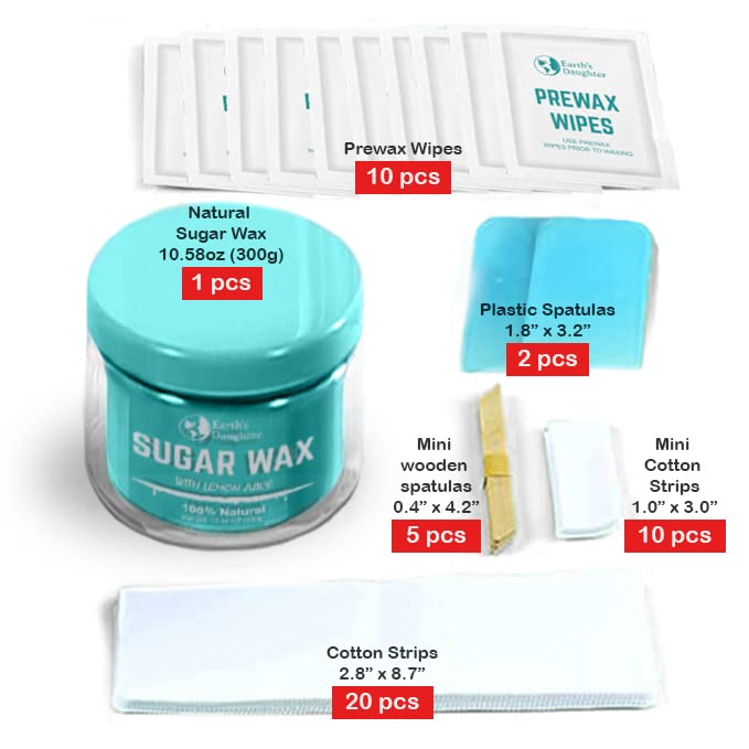 Sugar Wax Kit β Medium All Purpose Sugar Waxing Kit for Women - Organic Hair Removal β 10.6 oz Includes Applicators & Strips, Long Lasting, Gentle & Washable Sugaring Hair Removal, Home Waxing Kit β