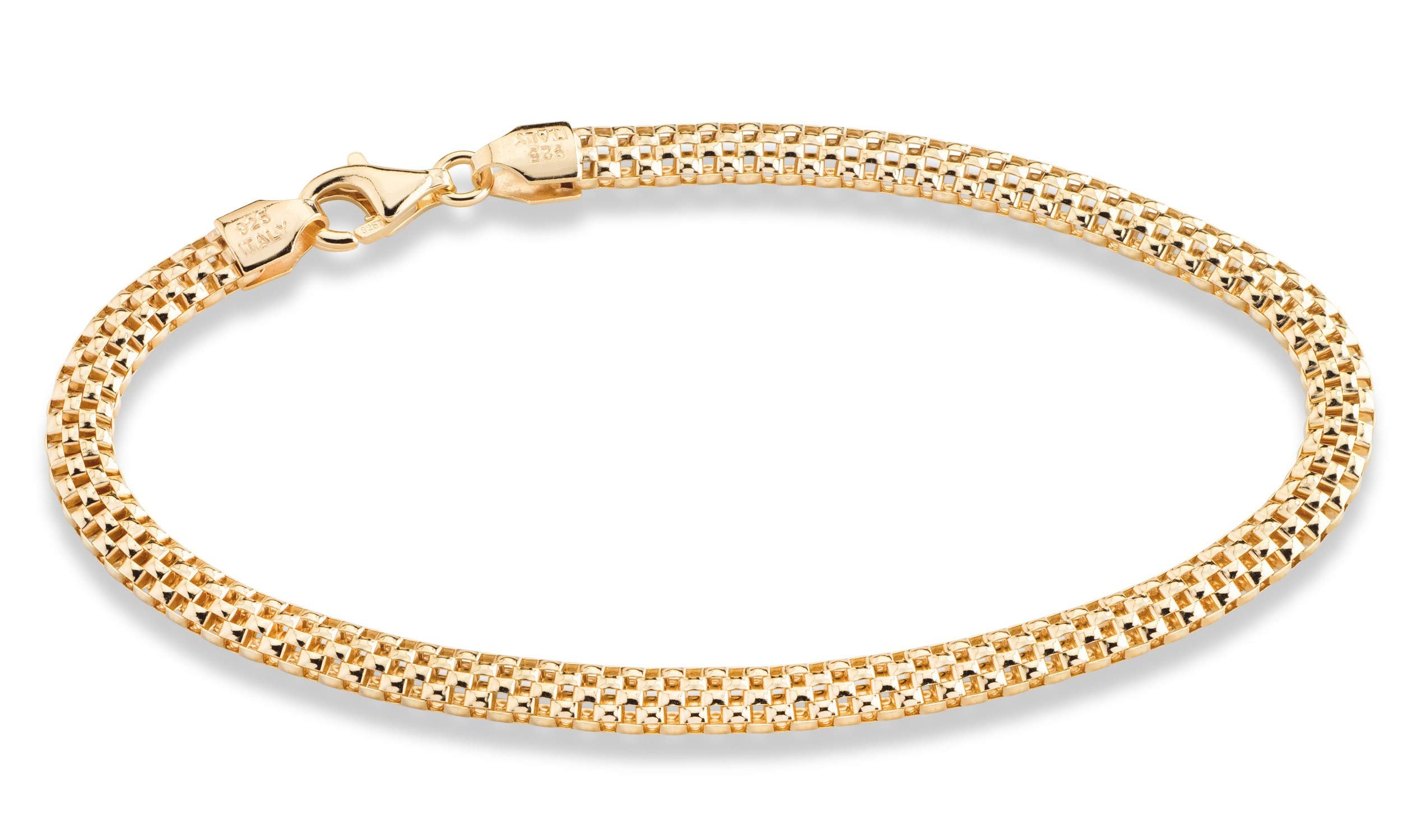 Miabella 18K Gold Over Sterling Silver Italian 4mm Mesh Link Chain Bracelet for Women 925 Italy (7.0 Inches)