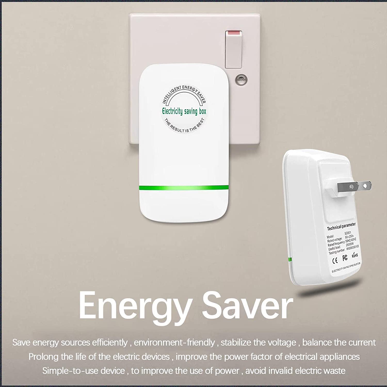 Pro Power Saver, Electricity Saving Box, Smart Watt Energy Saving Device with LED Indicator for Household Office Market (2Pcs White)