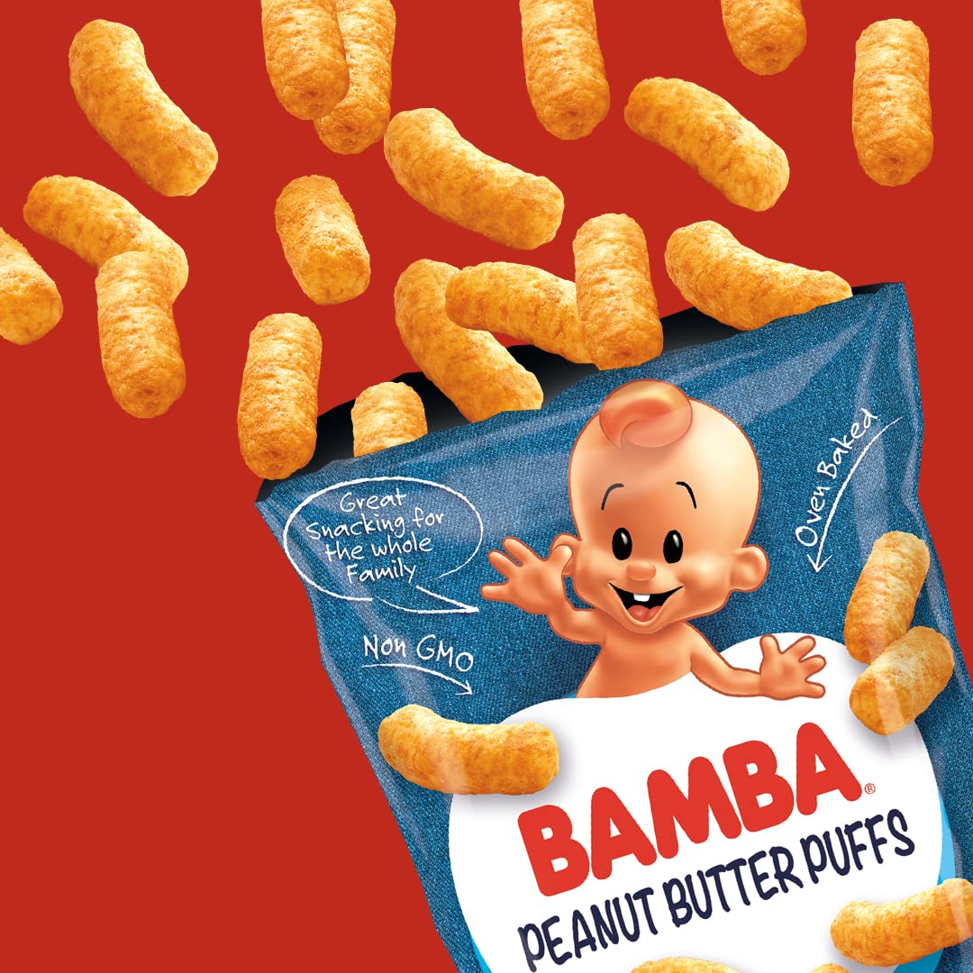 Osem Bamba Peanut Snacks for Families - All Natural Peanut Puffs Family Pack (Pack of 8 x 0.7oz Bags) - Peanut Butter Puffs made with 50% peanuts.