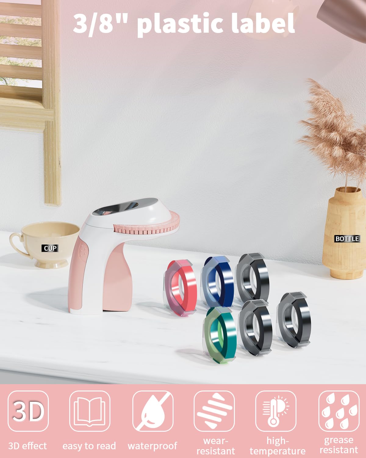 LabelCreate Embossing Label Maker Machine with Tapes, 3D Embossed Label Printer Writer with 6 Rolls, A Retro Handheld Embossing Label, Easy to Use for Office Home Organization and DIY, Bule