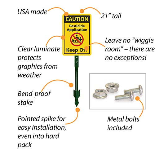 SmartSign 10 x 7 inch “Caution - Pesticide Application, Keep Off” Yard Sign and Stake Kit, 40 mil Laminated Rustproof Aluminum, Black/Red on Yellow, Set of 1