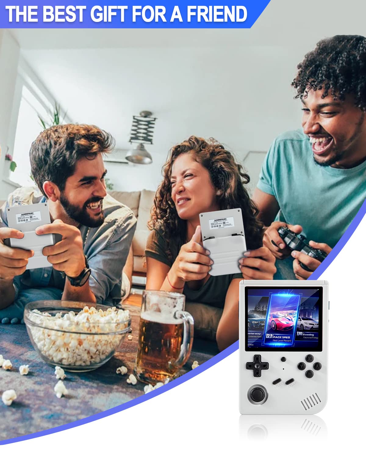 RG351V Handheld Game Console, 3.5 inch IPS Screen Classic System Retro Video Games Consoles, Supports Dual TF Extend 256GB, 64G TF Card 6000 Classic Games (Gray)