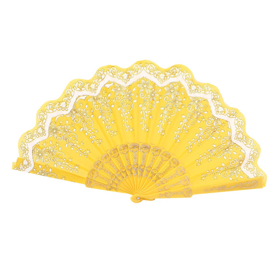 Qtqgoitem Women Summer Gold Tone White Flower Pattern Foldable Hand Fan Yellow (model: 9c1 f3c f46 bc1 125)