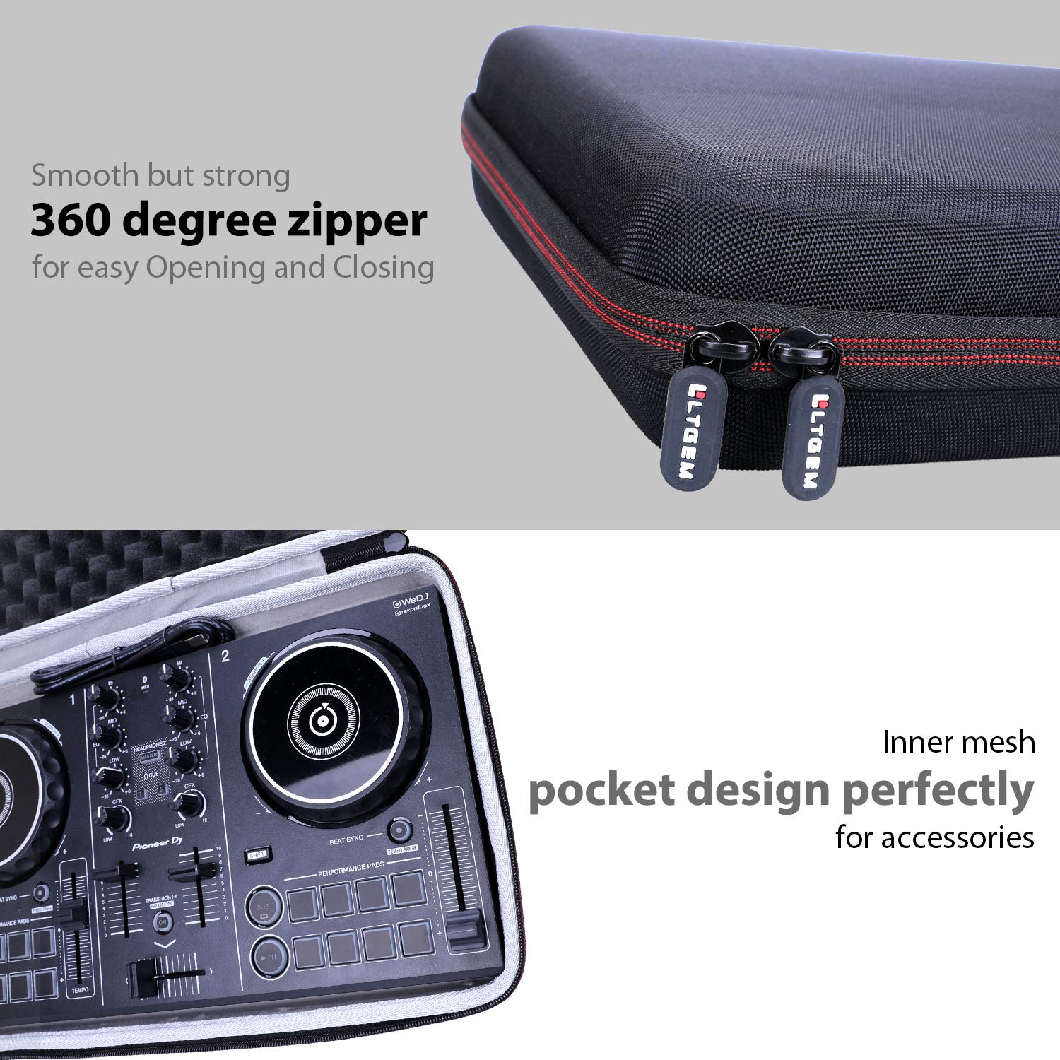 LTGEM EVA Hard DJ Controller Case compatible Hercules Inpulse 200/200 MK2 / Pioneer DJ DDJ-200 Smart/DDJ-WeGO4-K DJ Controller. Case Only!