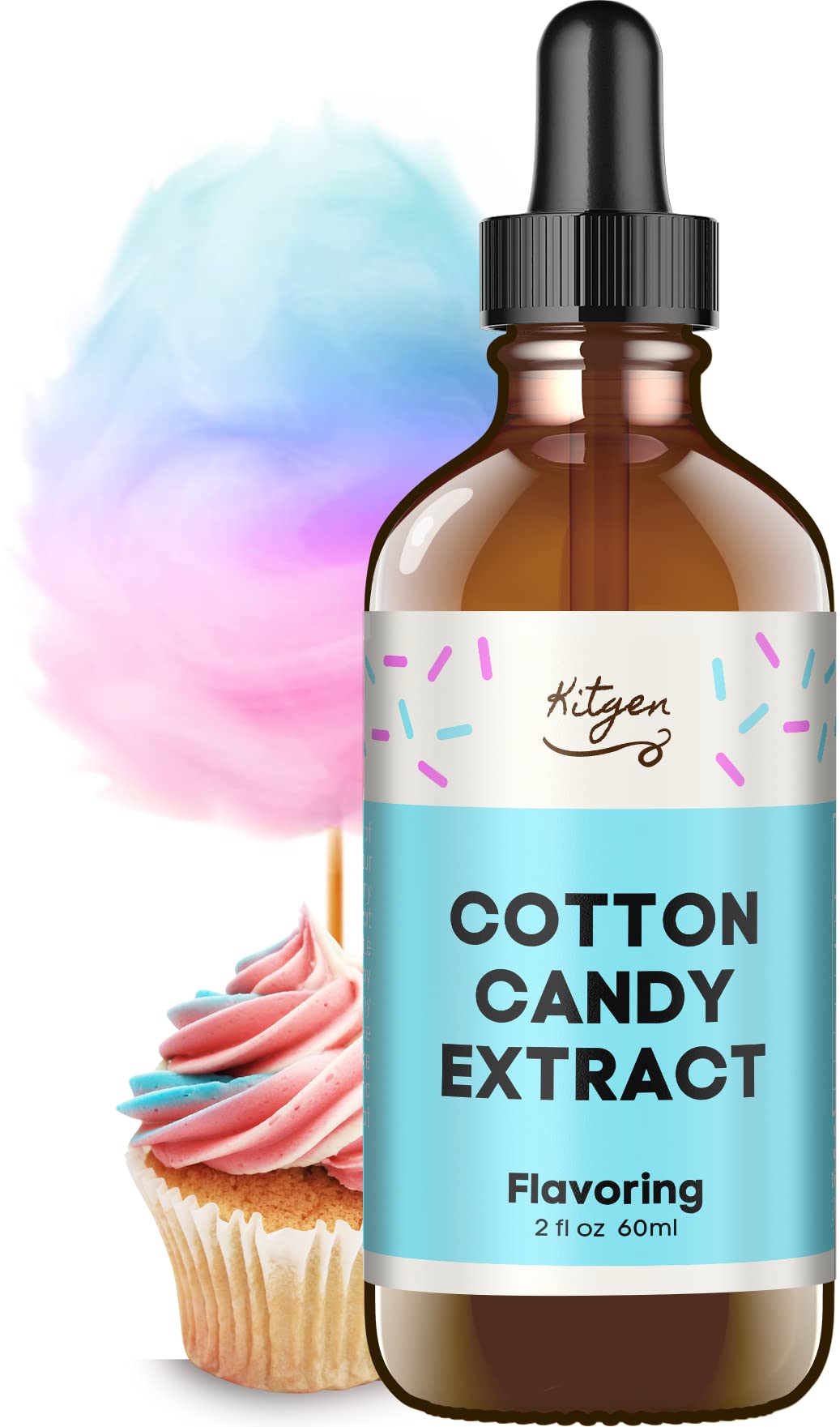 Kitgën Cotton Candy Flavoring Extract for Baking - Flavor - Cake, Cookies, Beverages, Candy, Ice Cream and More - 2 oz 60 ml