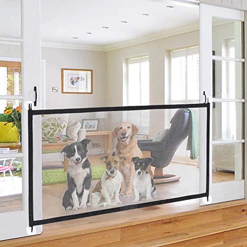 Mesh Dog Gate, Magic Gate for Dog, Portable Folding Pet Gate, Safety Guard for Pet, Safety Fence Fits Spaces Between 32 in to 39 in Wide