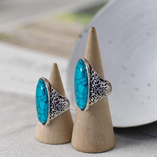 LadayPoa Women's Fashion Created-Turquoise Ring Tibet Silver Plated Gothic Stone Rings