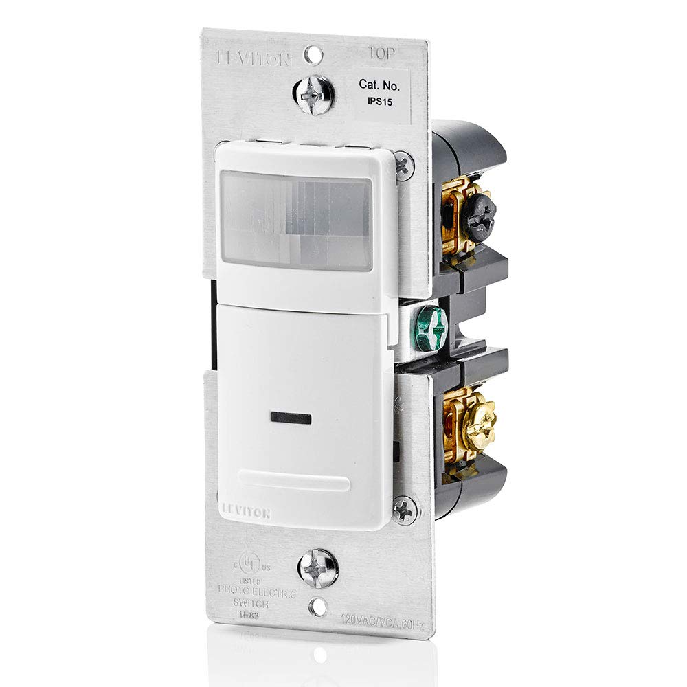 Leviton IPS15-1LZ Decora Motion Sensor In-Wall Switch, Auto-On, 15A, Single Pole or 3-Way/Multi-sensor w/ Remote, White/Ivory/Light Almond (Pack of 1)