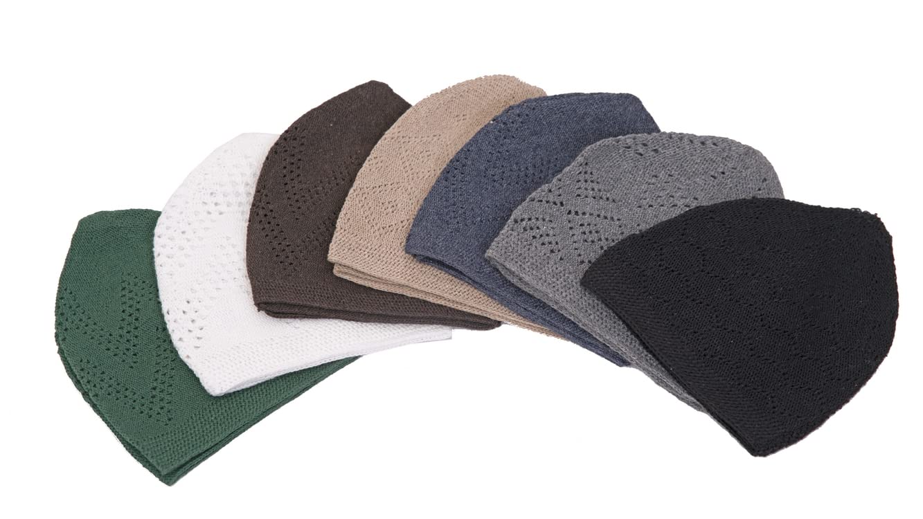 JILANI HANDICRAFT 7X Islamic Muslim Knitting Kufi Topi Prayer Hat Crochet Taqiyah Takke Skull Cap
