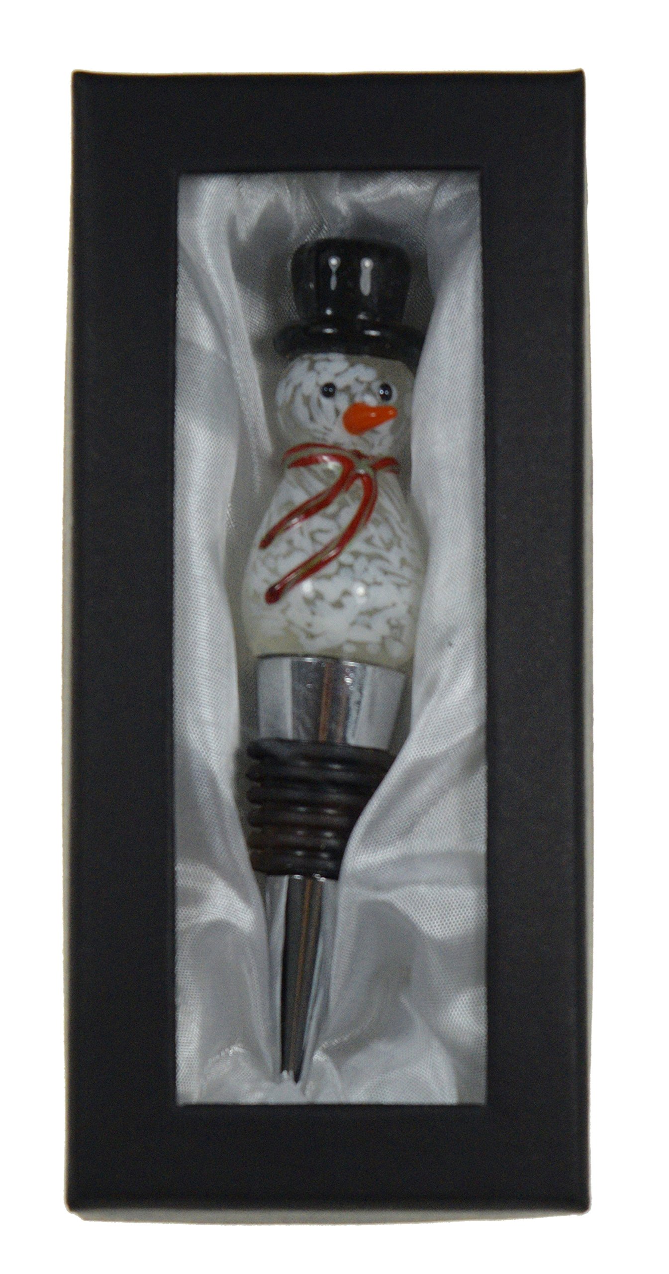 PrestigeHaus Glass Snowman Wine Bottle Stopper - Decorative, Unique, Handmade, Eye-Catching Glass Wine Stoppers β Winter, Snow Wine Accessories Gift for Host/Hostess - Wine Corker/Sealer