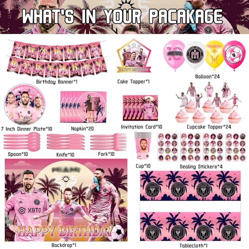 ๐๐ฎ๐ผ๐ผ๐ฒ Birthday Party Decorations 136pcs Pink Miami Birthday Supplies,Include Happy Birthday Banner,Balloons,Cake Topper,Cupcake Topper Backdrop,Tablecloth Etc Meet all your needs