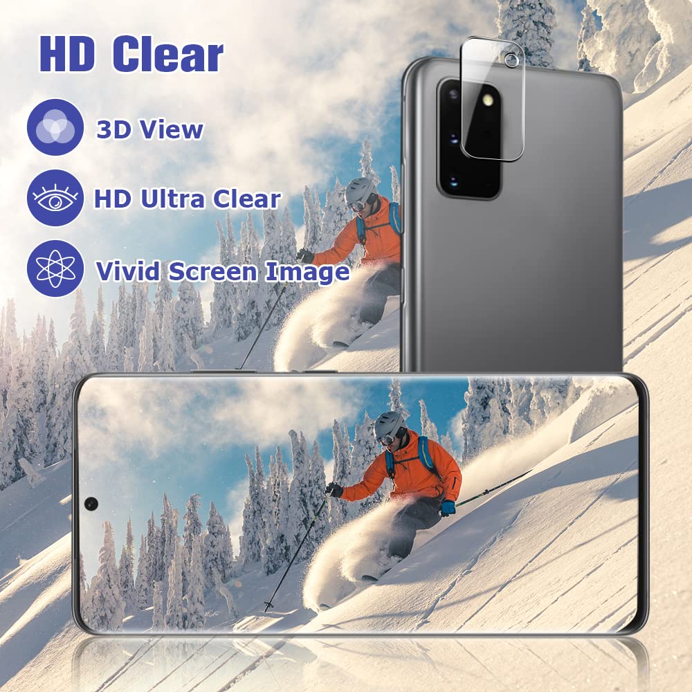 LETANG [2+2Pack] Galaxy S20 Screen Protector Tempered Glass + Camera Lens Protector [9H Hardness][Compatible Fingerprint] 3D Curved HD Clear Glass Film For Samsung Galaxy S20 5G 6.2 Inch