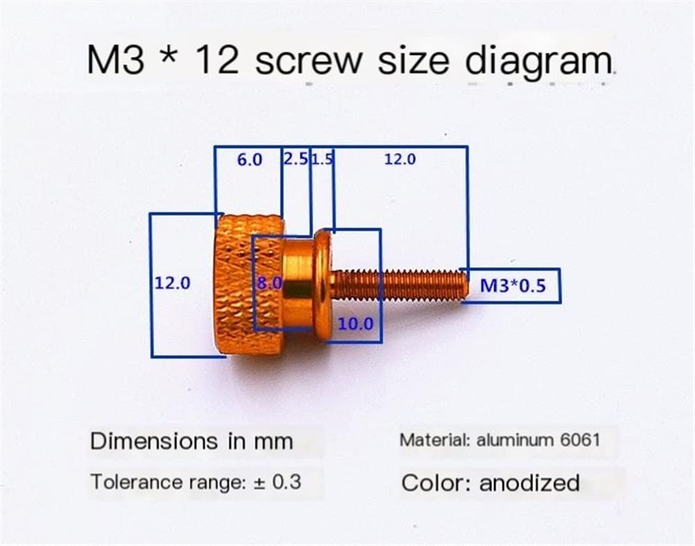 WAAZI Screw M3x12mm Computer DIY Modified Ultra-Lightweight Aviation Aluminum Alloy Chassis Side Panel Hand Screw Screw (Color : Brown Orange)