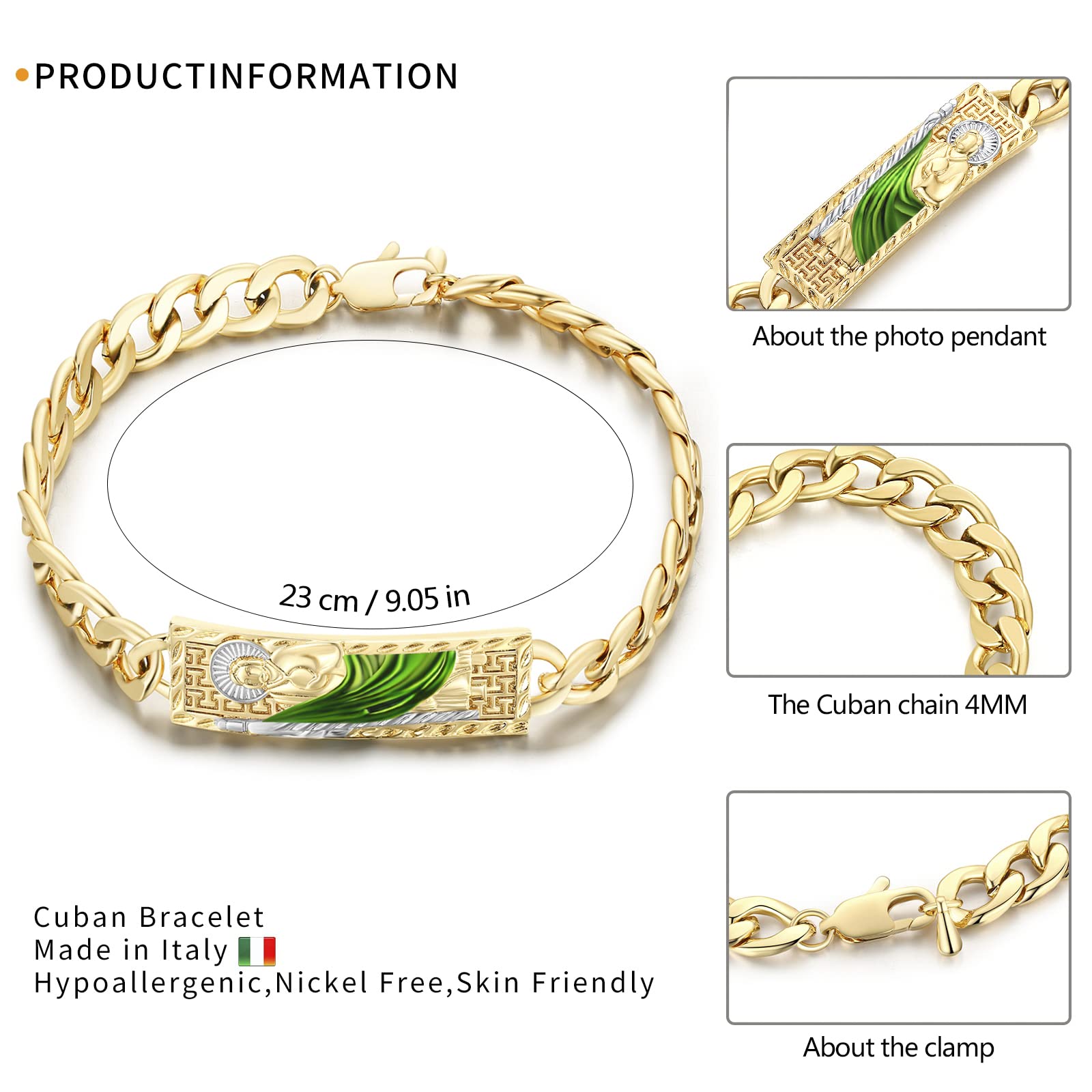 Saint Jude Cuban Bracelet 14K Gold Plated (Green)
