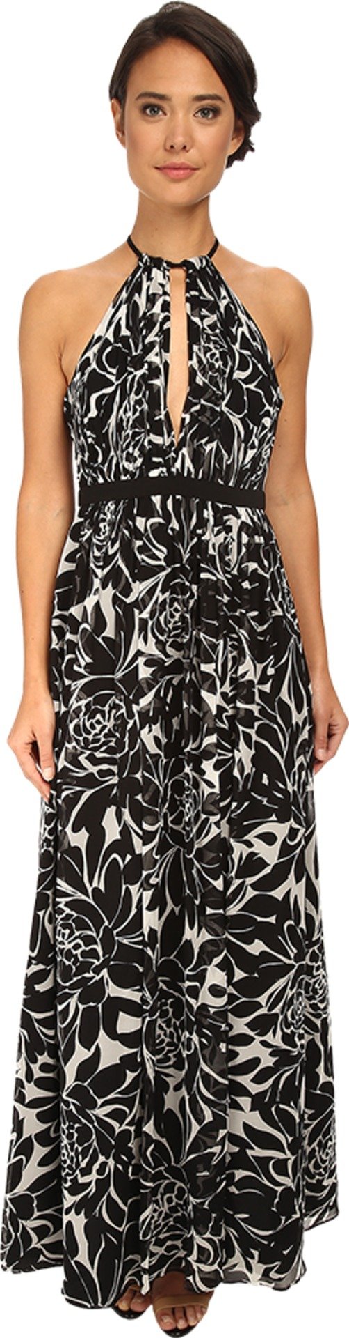 Jill Jill Stuart Women's Printed Keyhole Halter Dress, Black/Off White, 8