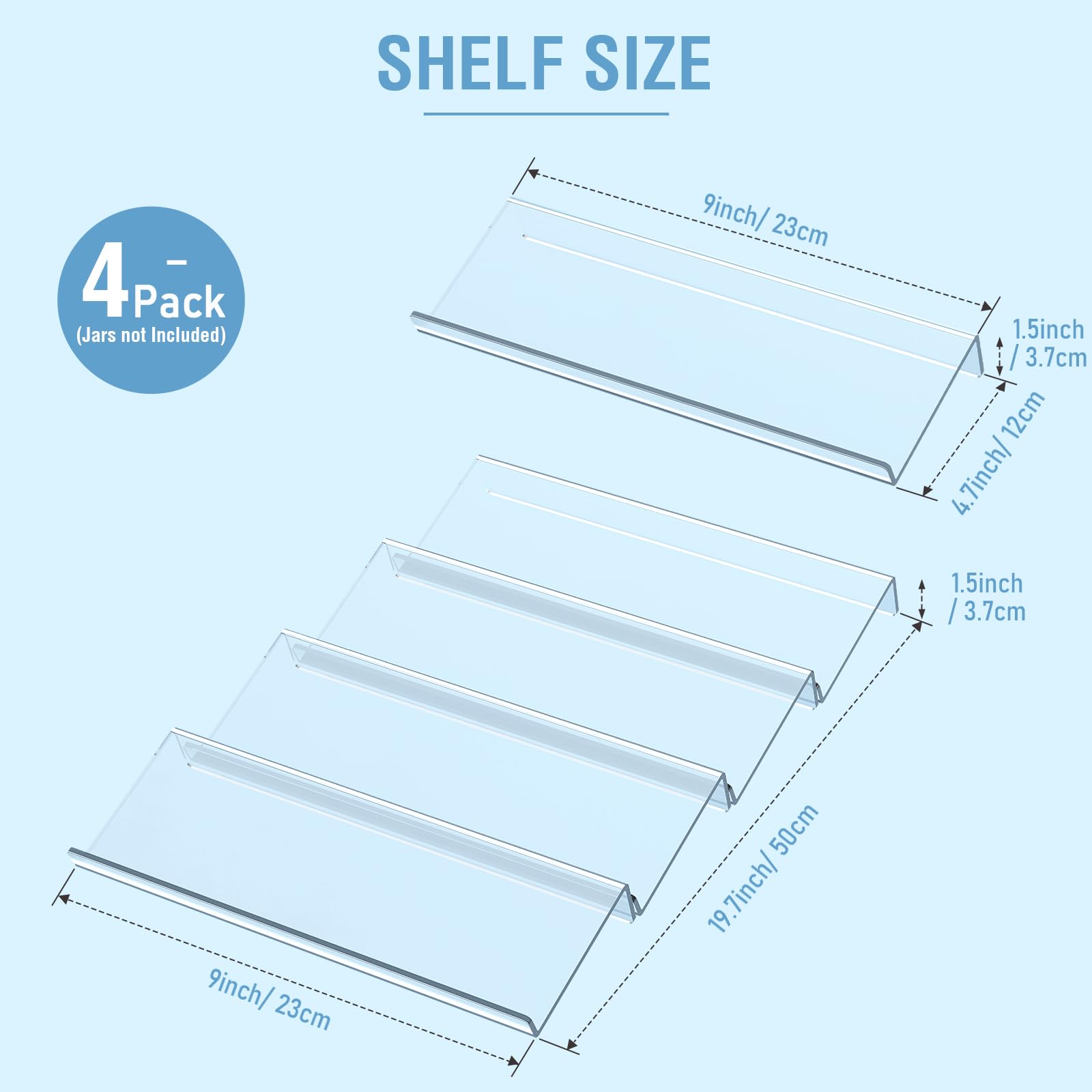 Suneerplay Spice Drawer Organizer 4 Tier, Acrylic Seasoning Organizer Rack, Clear Spice Rack Tray, Kitchen Seasoning Jars Drawers Insert (Jars Not Included/ Expandable From 9" to 18")