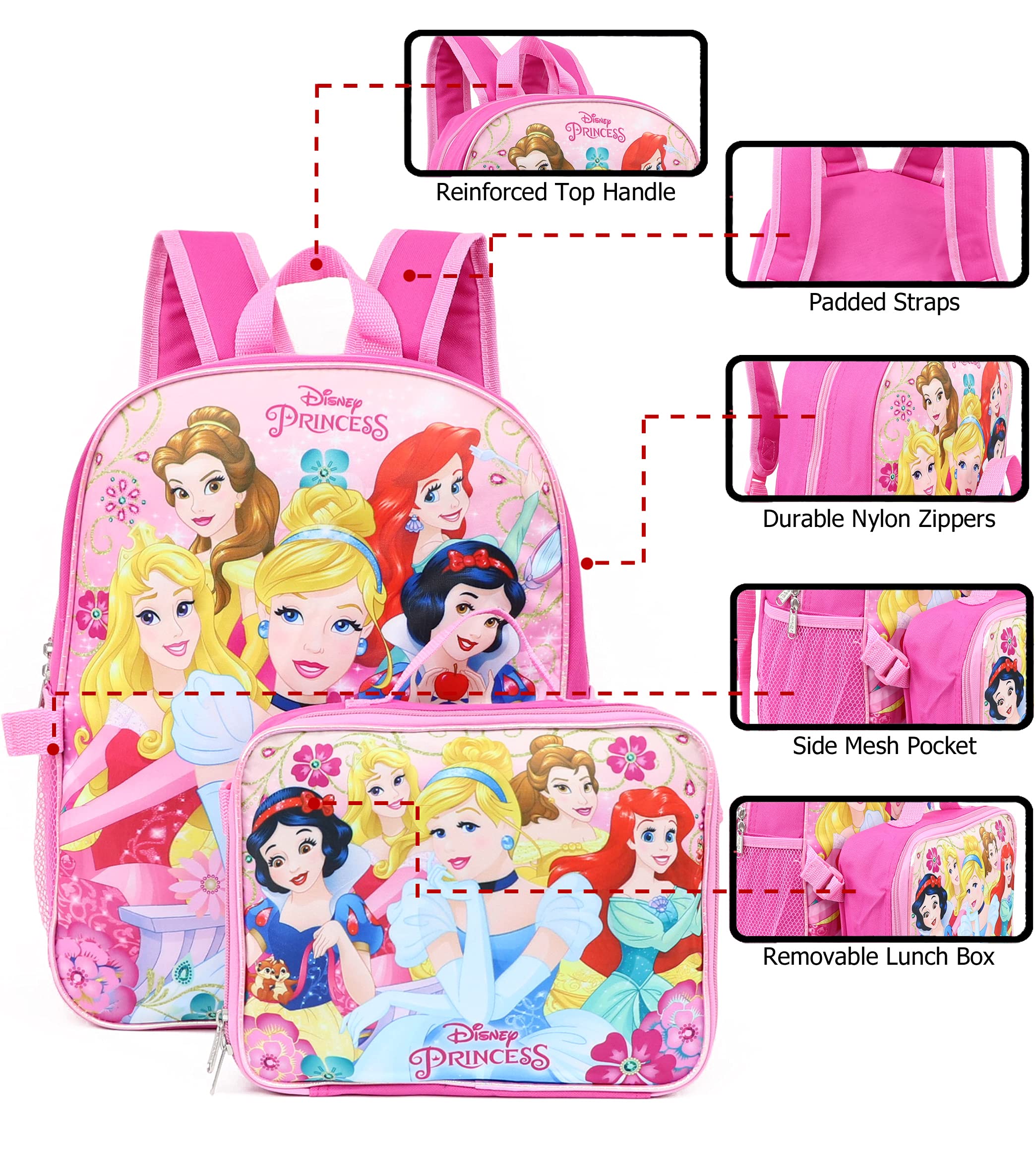 Princess Girl's 16" Backpack W/Detachable Lunch Box