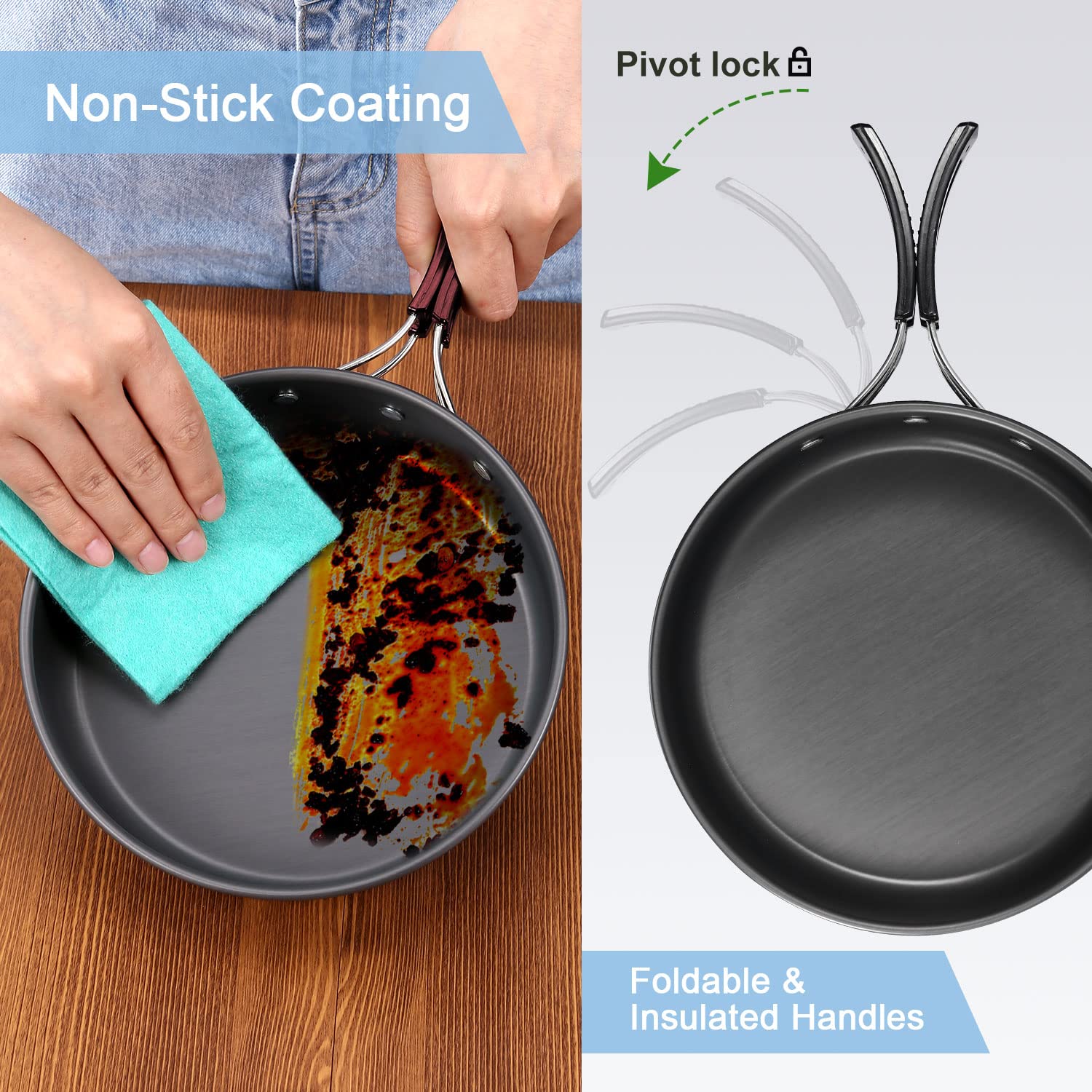 Odoland 24pcs Camping Cookware Kit, Non-Stick Lightweight Pot, Pan, Kettle Set with Plastic Cups, Portable Cookware Accessories for Outdoor Cooking, Hiking, Backpacking and Picnic
