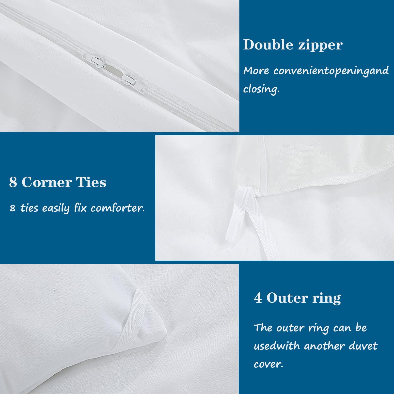 Waterproof Duvet Cover, Washable&Reusable Cotton Knitted Fabric Incontinence Duvet Protector with Zipper with Corner Ties for Kids, Elder, Pets, Dog, Cat (White,King)