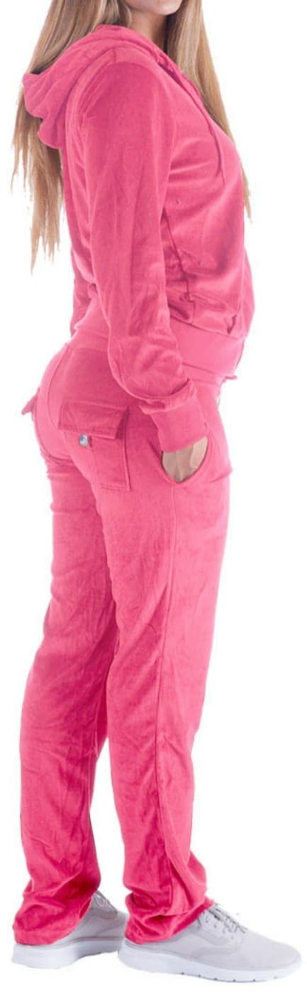 LeeHanTon Jogging Suits Sets for Women Warm Up Velour 2 Pieces Hoodie and Pants Zip Up Sweatsuits Coral 2XL