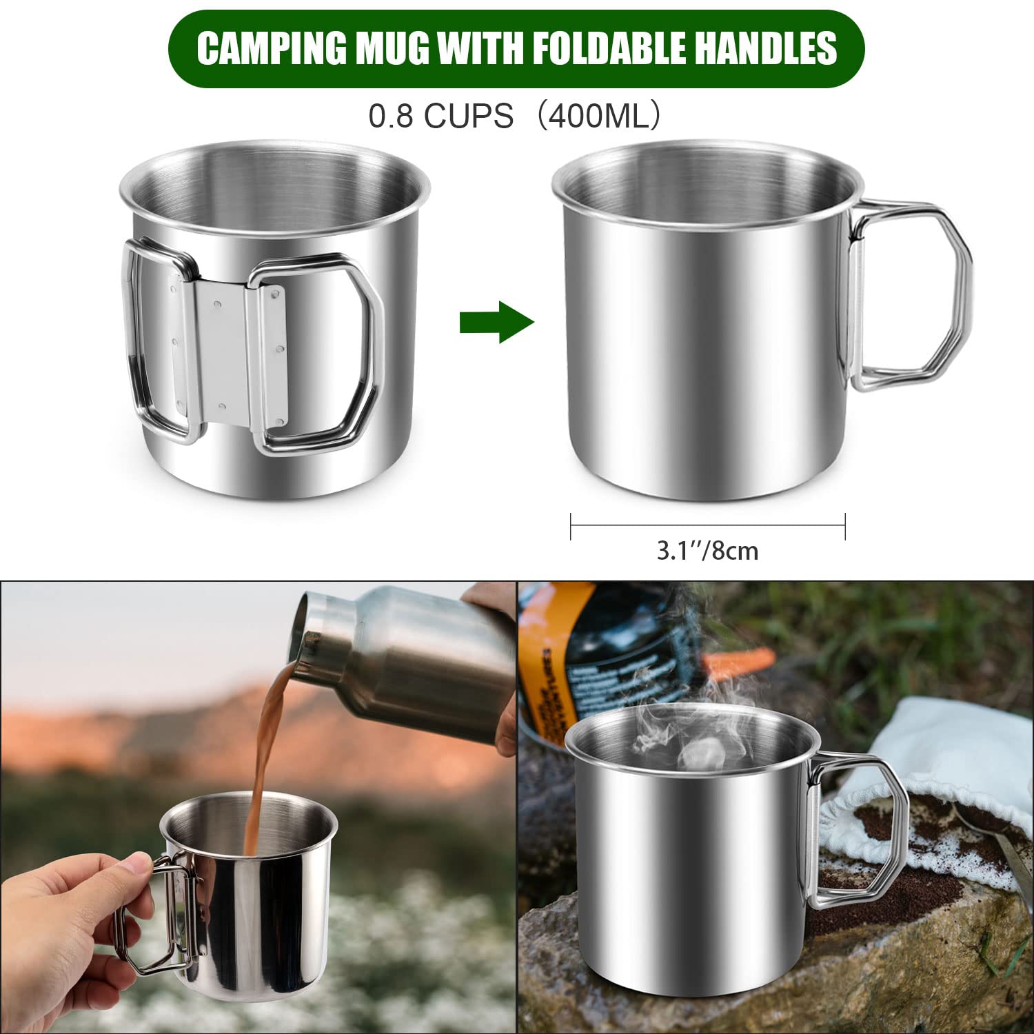 Odoland 8pcs Camping Cookware Mess Kit, Camping Pot and Pan Set with Mini Backpacking stove, Stainless Steel Cup, Spork and Tank Bracket, Cooking Gear for Outdoor, Hiking, Picnic, Campfire, Red