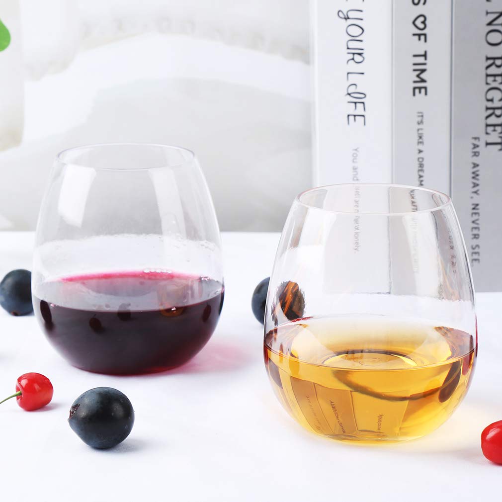 MICHLEY 18oz Red White Stemless Wine Glasses Tritan Plastic-Shatterproof Drinking Tumbler, Dishwasher Safe Drinkware for Parties Camping, Set of 4
