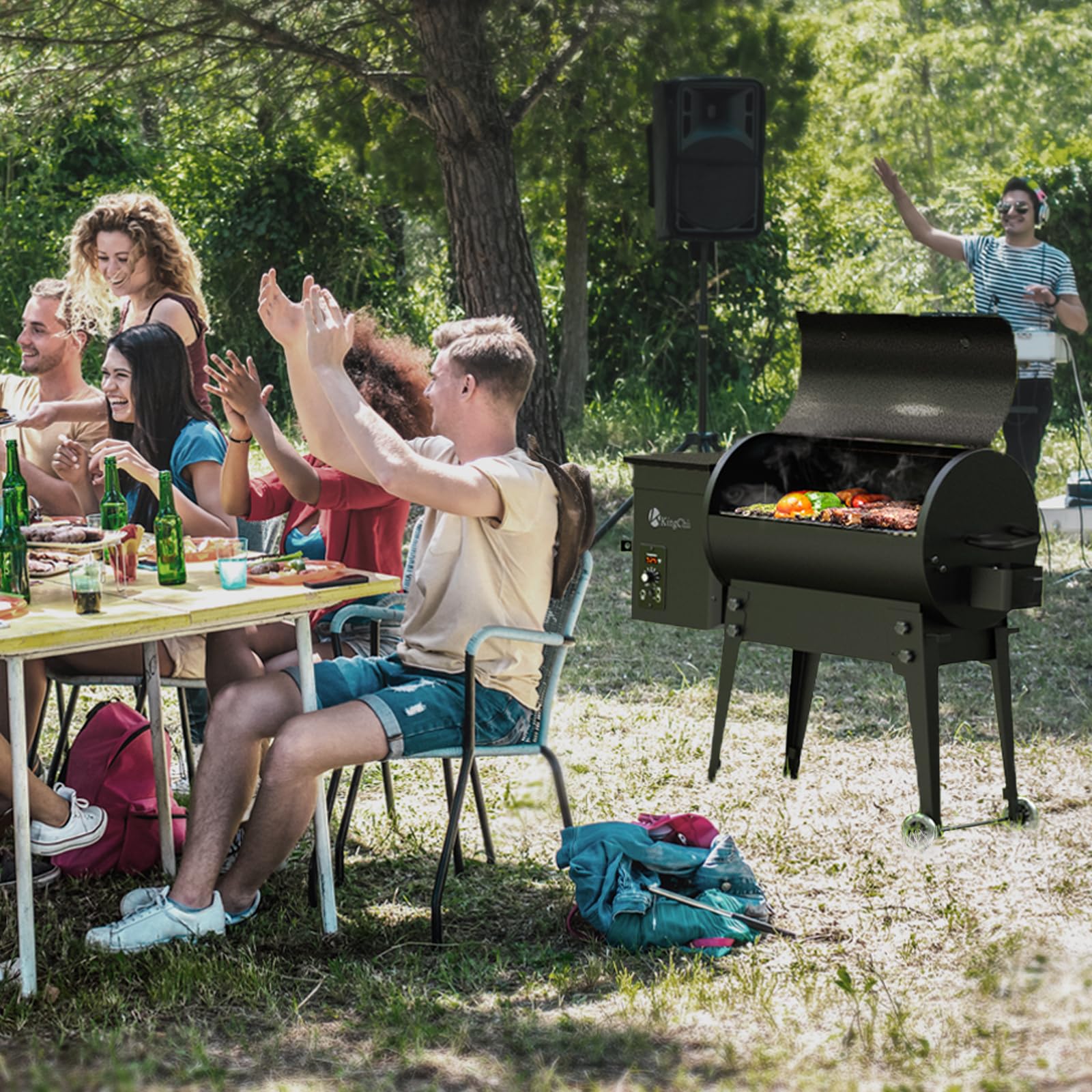 KingChii 2023 Upgrade Portable Wood Pellet Grill Multifunctional BBQ Grill with Automatic Temperature Control Foldable Leg for Backyard Camping Cooking Bake and Roast, 456 sq in Bronze
