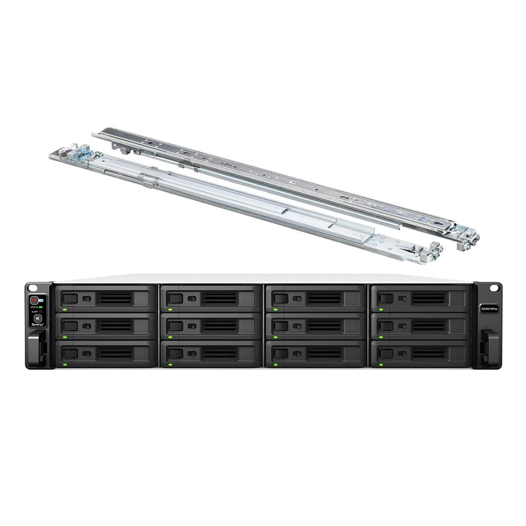 Synology RackStation RS3621RPxs NAS Server with Xeon 2.2GHz CPU, 64GB Memory, 192TB HDD Storage, 4 x 1GbE LAN Ports, Redundant Power, DSM Operating System Bundle with Rail kit