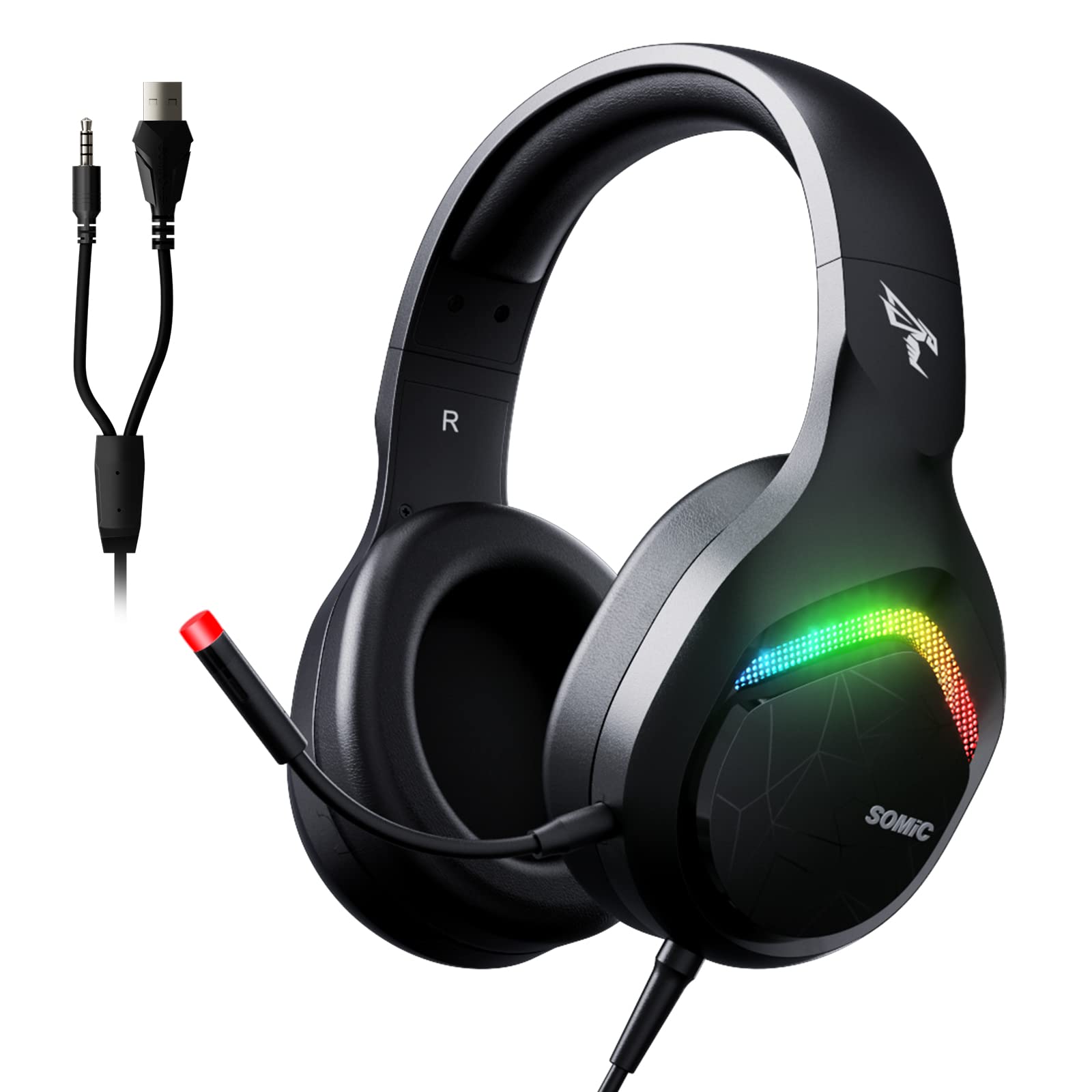 SOMIC G310 Gaming Headset, 3.5mm Gaming Headphones with Microphone Noise Cancelling with RGB Light, Stereo Sound for PC, Laptop, PS4, PS5, Xbox
