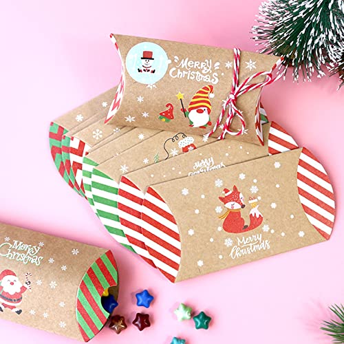 lixuesong Christmas Small Pillow Boxes, Pillow Shape Gift Boxes Christmas Candy Boxes Bag Kraft Paper Material Gift Box for Christmas Party Decoration Supplies