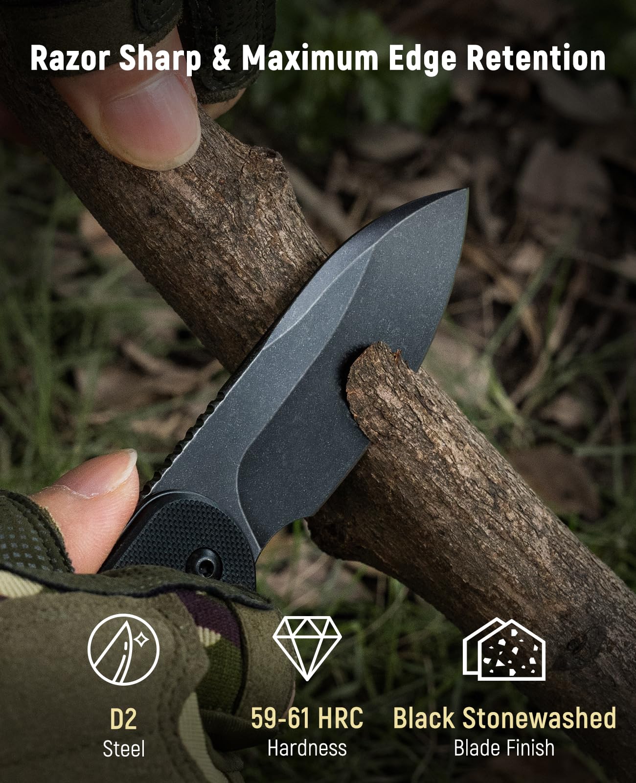 KEXMO Pocket Knife for Men - 2.99" D2 Blade G10 Handle Folding Pocket Knife with Clip - Small EDC Knife for Tactical Hunting Hiking Camping Survival Gift for Men Dad Women, Black