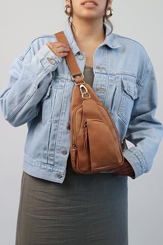 MMS Brands Antik Kraft - The Tasha Soft Vegan Leather Crossbody Sling Backpack Purse for Women - Camel