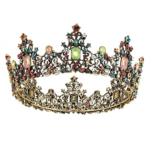 Makone Baroque Queen Crown for Womens,Vintage Crowns and Tiaras with Gemstones Girls Hair Accessories for Halloween Costume Prom Bridal Party