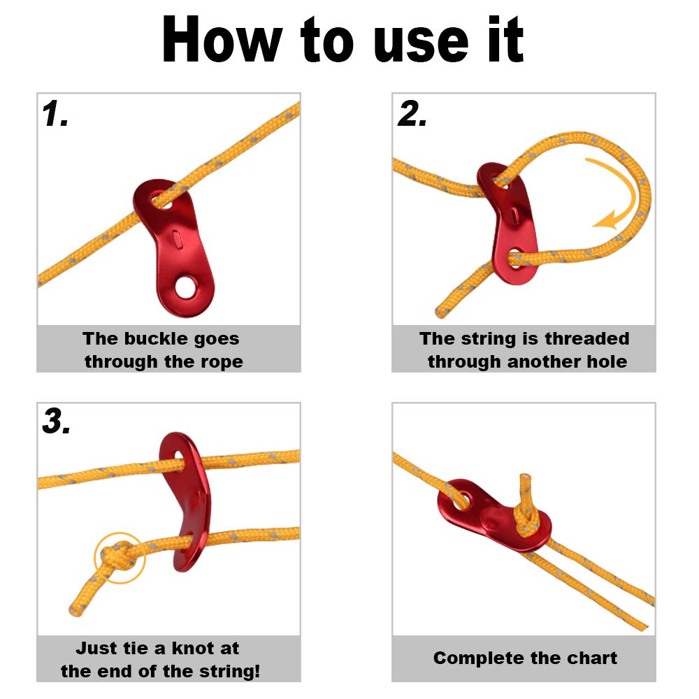 MAGARROW Guyline Cord Adjusters Tent Aluminium Alloy Rope Adjuster Hiking Adjusters (Red-2 Holes (20-PCS))