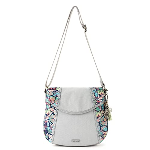 Sakroots Womens Canvas, & Foldover Crossbody Bag in Cotton Canvas Multifunctional Purse with Adjustable Strap Zipper Pocket, Navy Butterfly Bloom, Navy Butterfly Bloom US