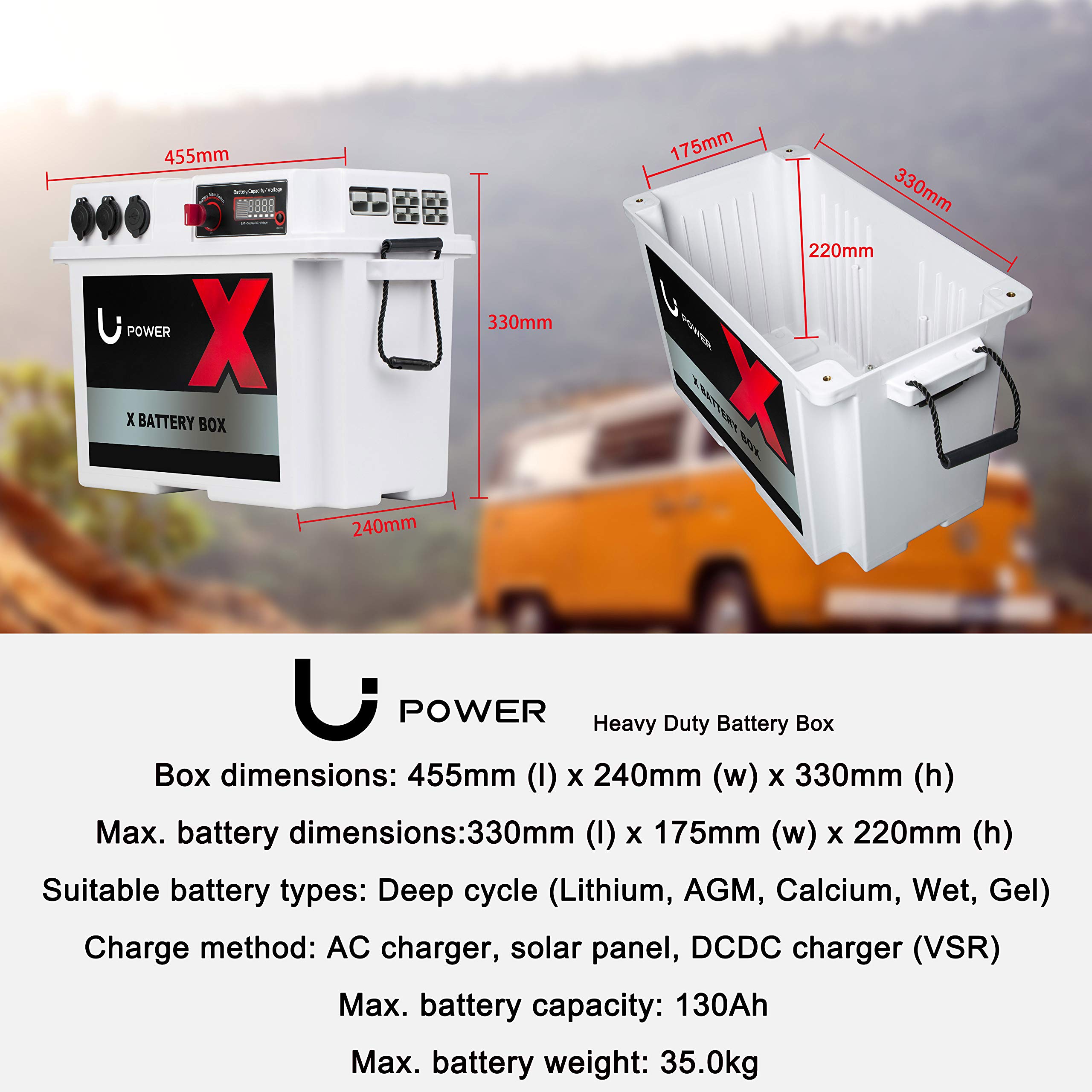 Li Power Multi-Function high-Capacity Heavy-Duty Battery Box (Without Battery), Outdoor Portable Solar Generator, USB Anderson Plug Interface Outdoor Camping Power, Fishing, Hunting, Family emergen