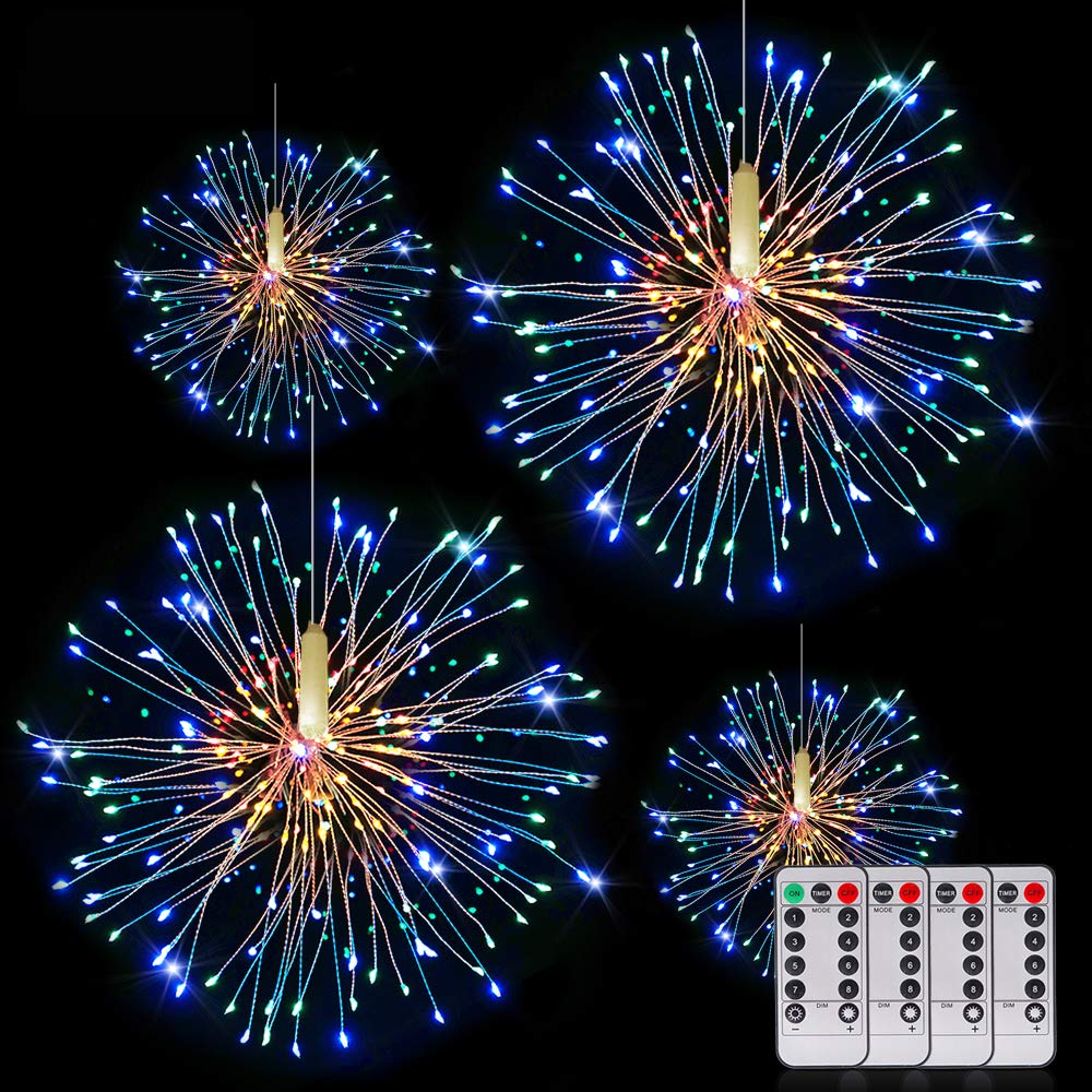 LetsFunny Fairy Christmas Starburst Lights, LED DIY 8 Modes Dimmable Lights, Fairy Christmas Decorative Hanging Starburst Lights for Ceiling, Patio, Indoor Outdoor Decoration (120-Multicolor, 4 Pack)