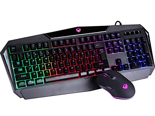 MEETION RGB LED Backlit Wired Mechanical Gaming Keyboard and Mouse Combo with Ergonomic Design 4C Breathing DPI Gaming Mouse for Windows PC, Laptop